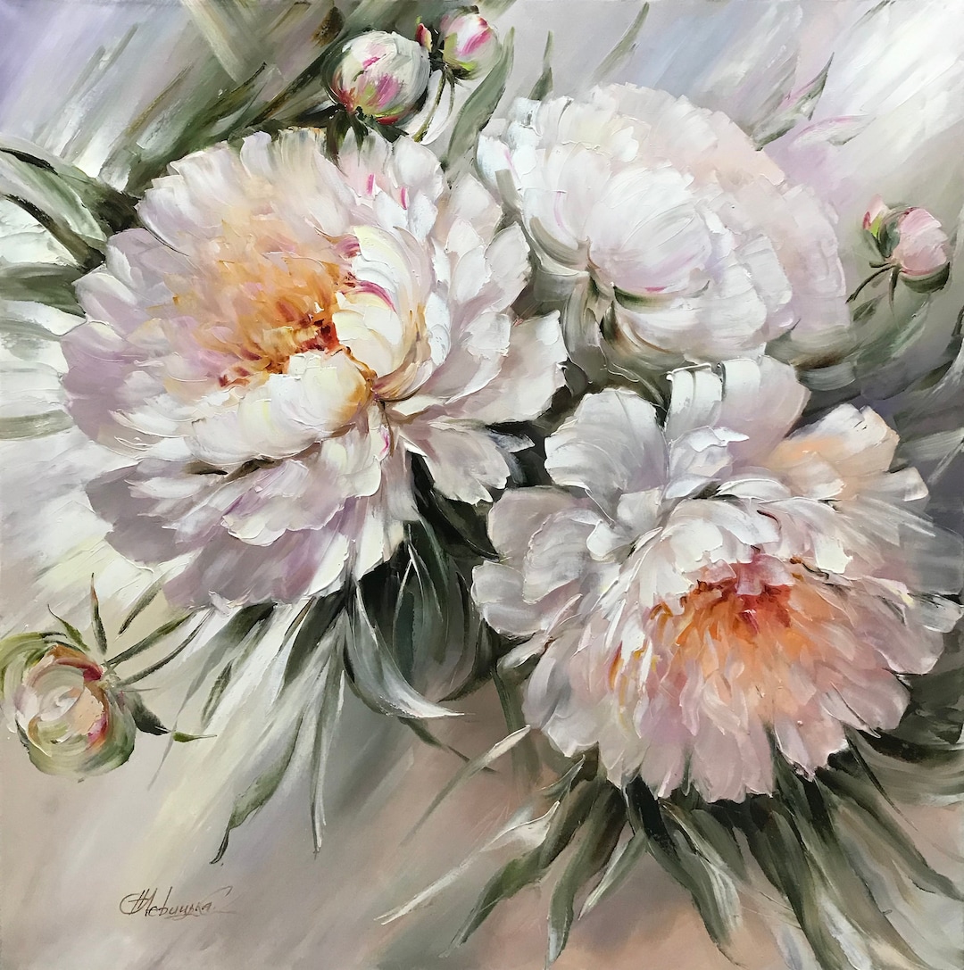 Abstract Peonies Painting Original Peony Wall Art Big Flower Painting ...