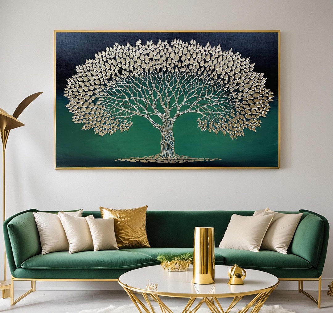 Oak Tree Art on Canvas Golden Tree Painting Green Paintings Acrylic ...