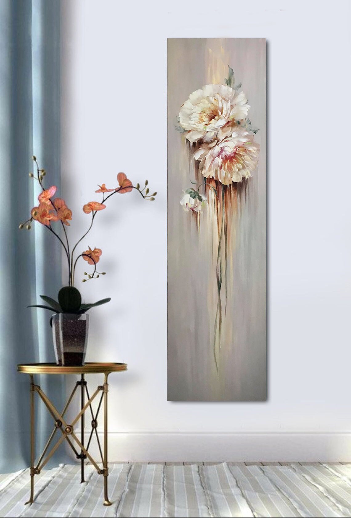 Long Vertical Painting Large Abstract Flowers Wall Art Work Canvas ...