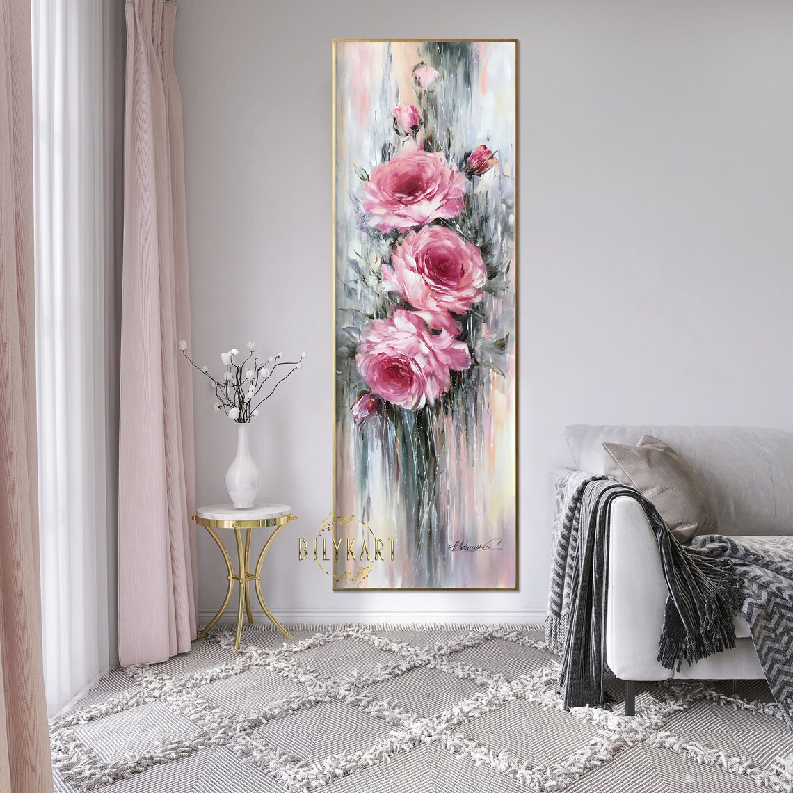 Tall Rose Oil Painting Original Long Narrow Art Tiny Canvas Painting ...