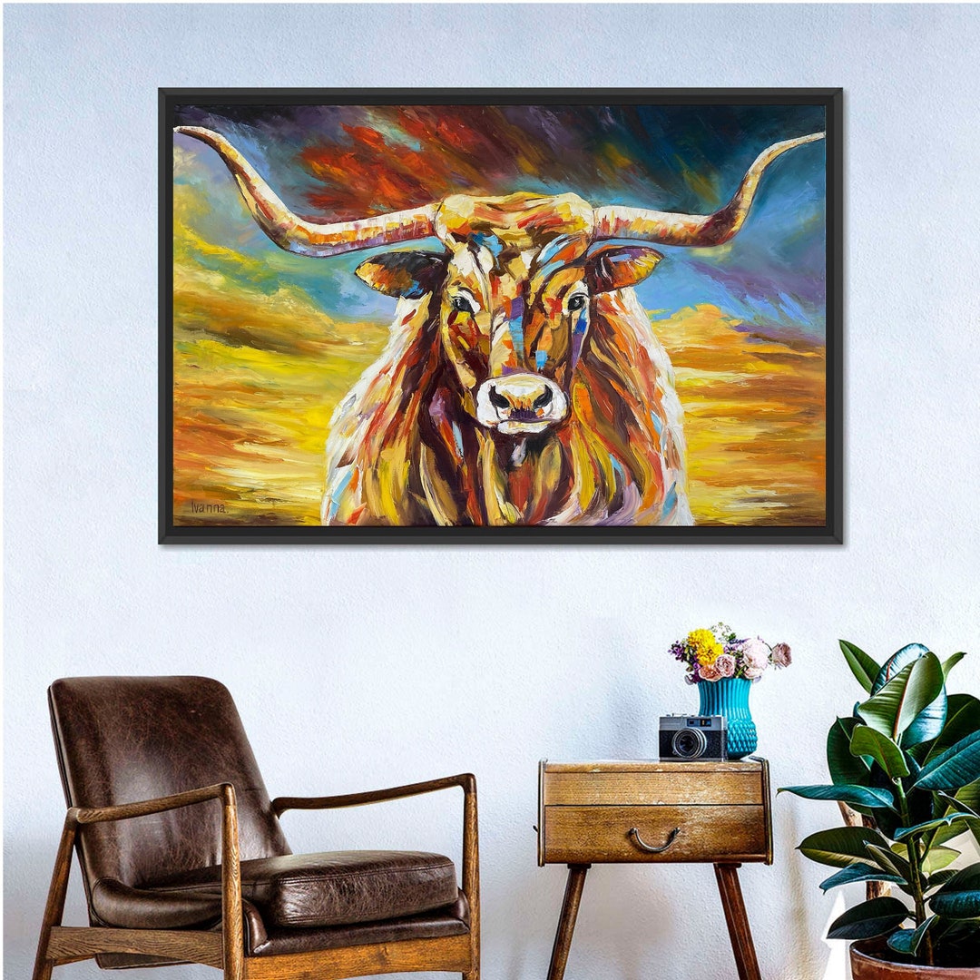 Longhorn Painting Original Texas Longhorn Art Abstract Bull Painting ...