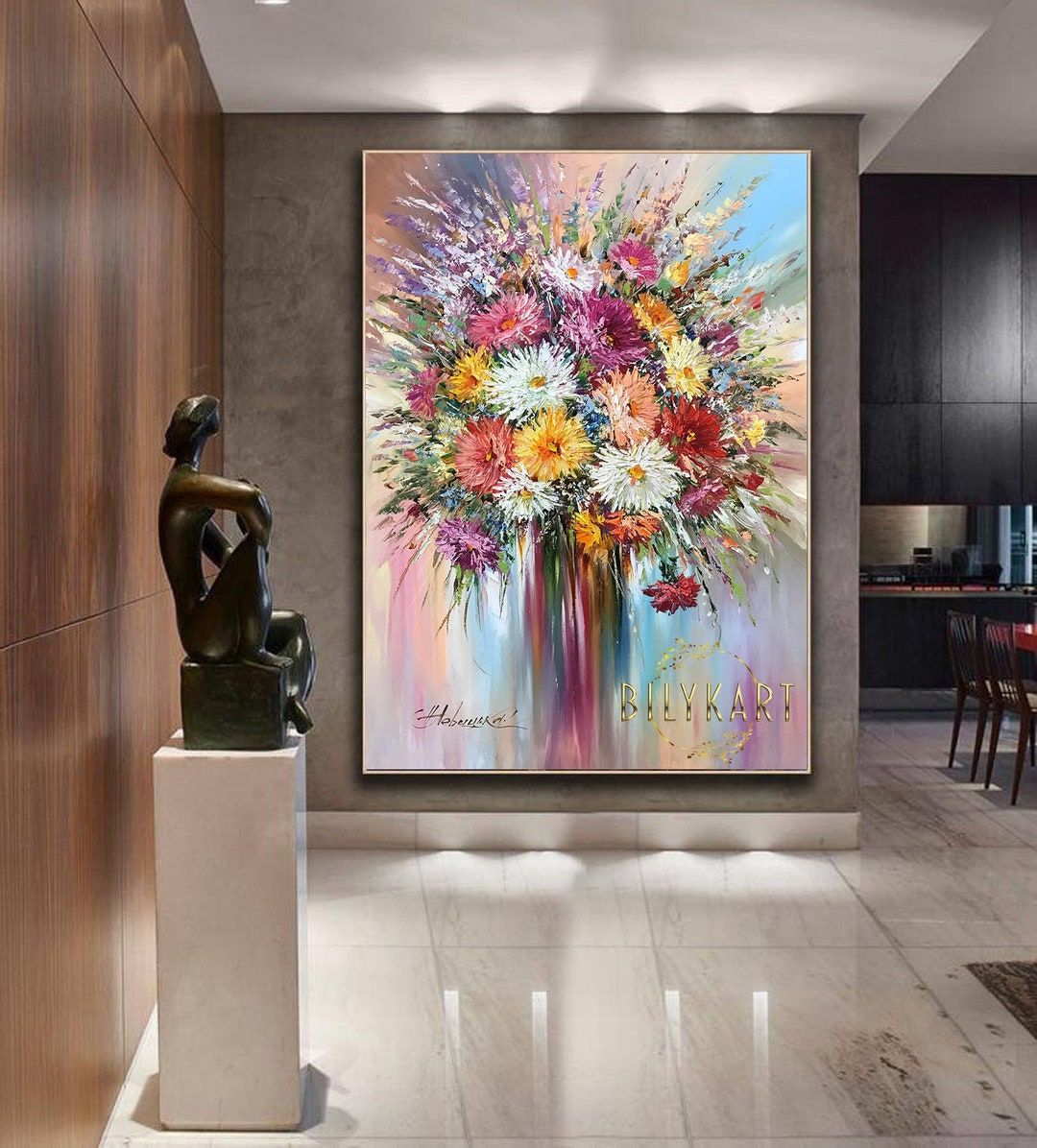 Large Abstract Flower Oil Painting Original Textured Flower Canvas Wall ...