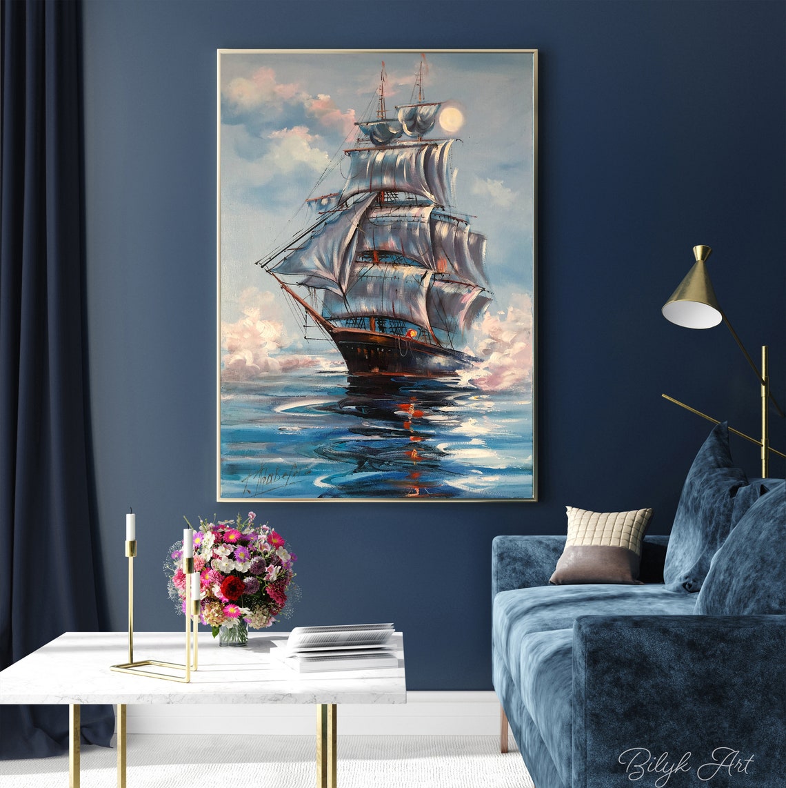 Navy Ship at Sea Painting on Canvas Large Sailing Wall Art - Etsy