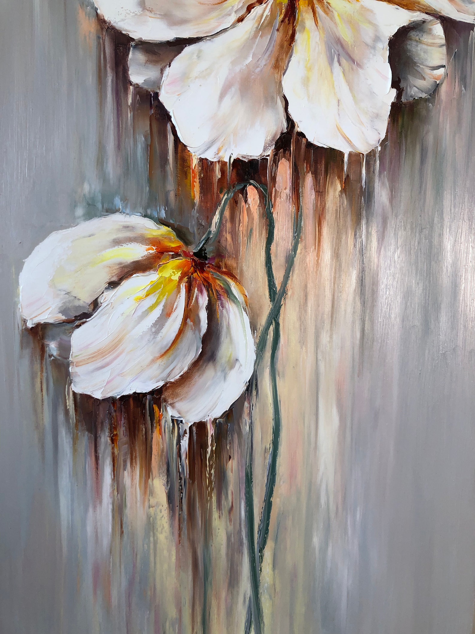 Long Narrow Wall Art Large Daisy Flowers Oil Painting Tall | Etsy