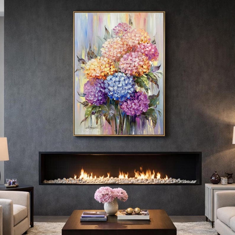 Abstract Hydrangea Painting on Canvas Pink Hydrangea Wall Art Spring ...