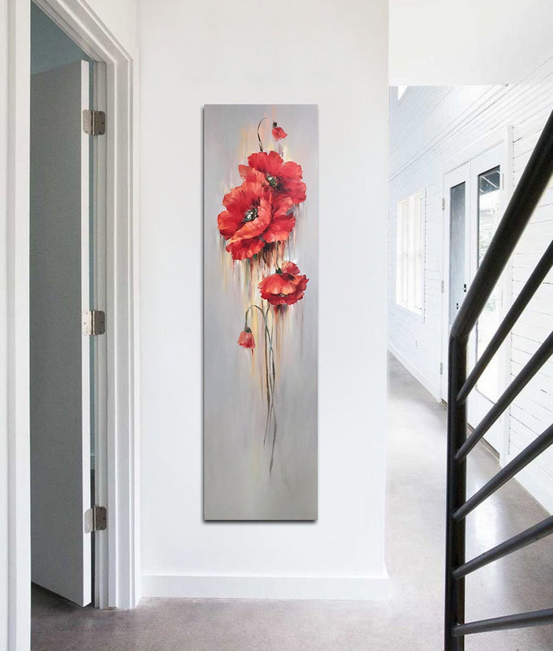 Long Vertical Painting Large Abstract Flowers Wall Art Work Canvas ...
