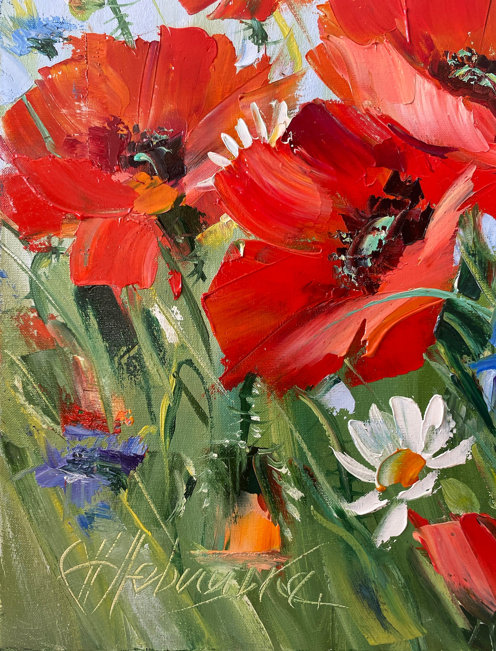 Poppy Field Oil Painting Original Art Work Red Poppies Painting on ...
