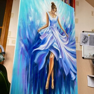 Abstract Woman Painting on Canvas Girl Modern Wall Art Woman in Blue ...