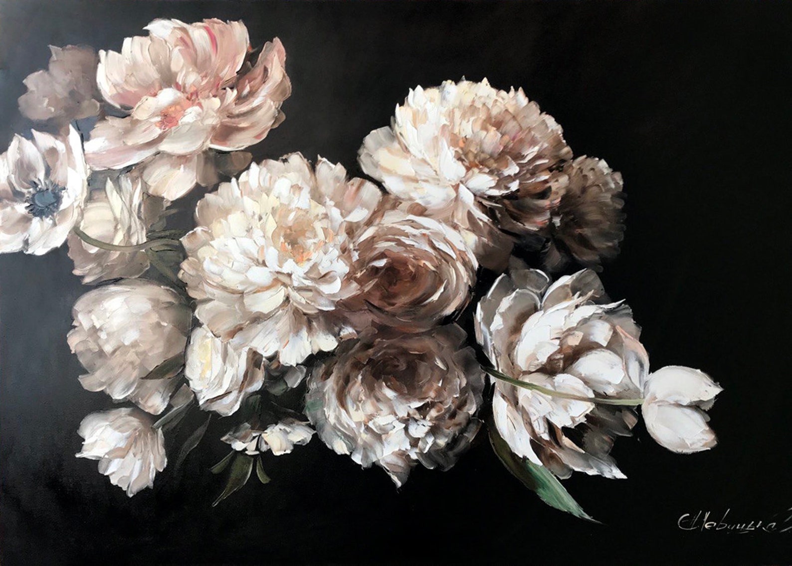 Original White Peonies Oil Painting on Canvas, Abstract Floral Art - Etsy