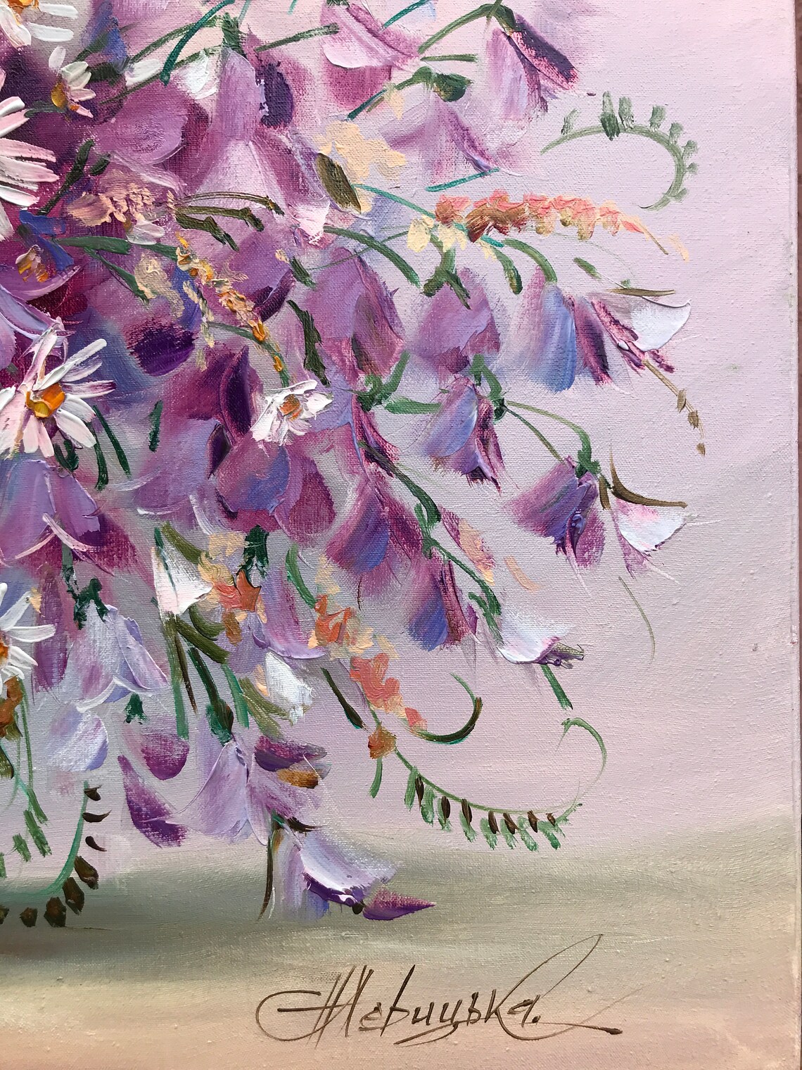 Purple Flowers Oil Painting Canvas Wildflowers Wall Art | Etsy