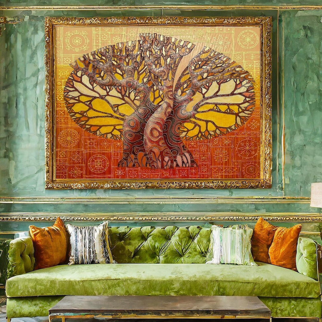 Large Tree Painting on Canvas Golden Tree Painting Landscape Modern ...