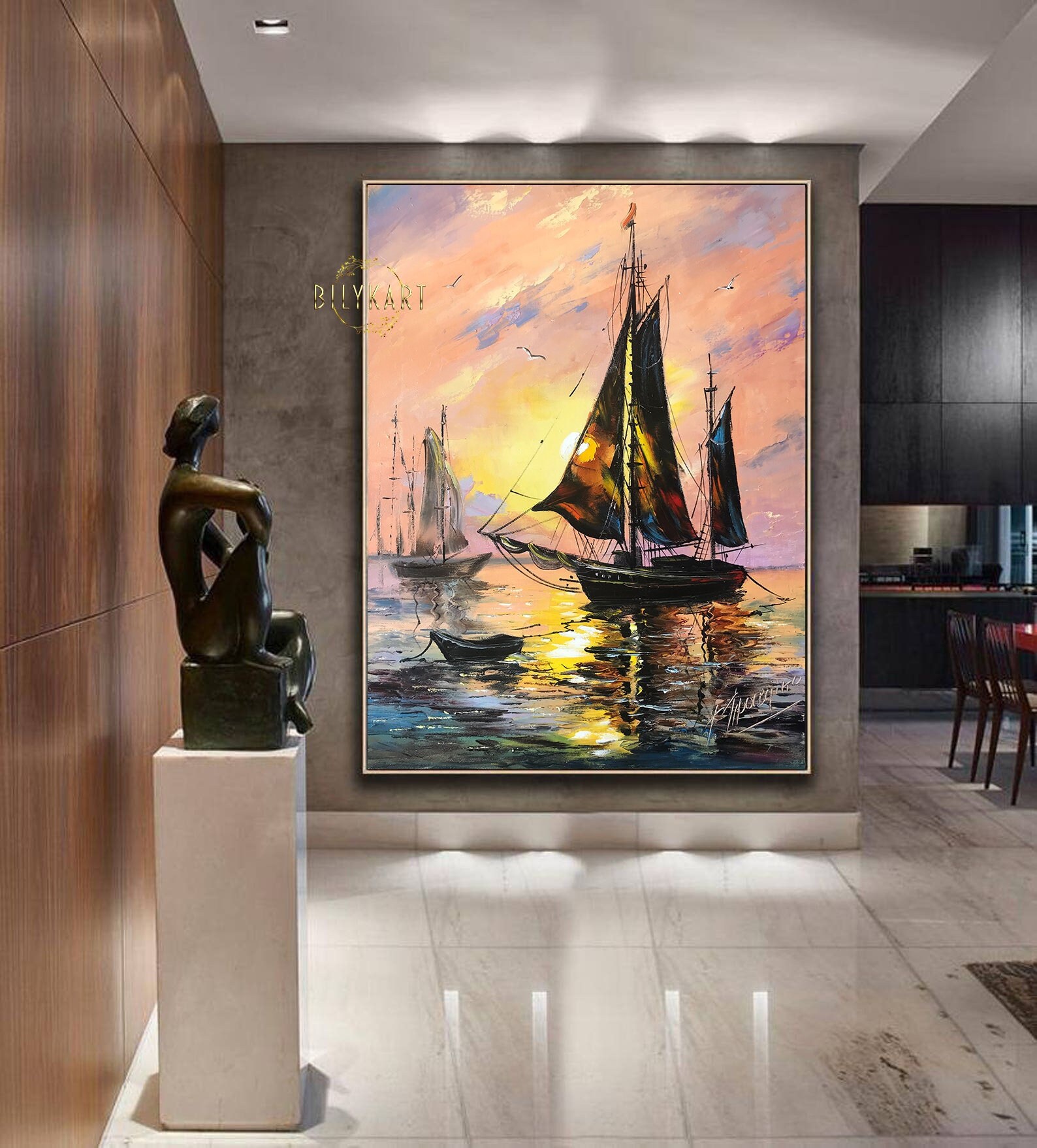 Sailboat at Sunset Oil Painting Original Seascape Sunset - Etsy