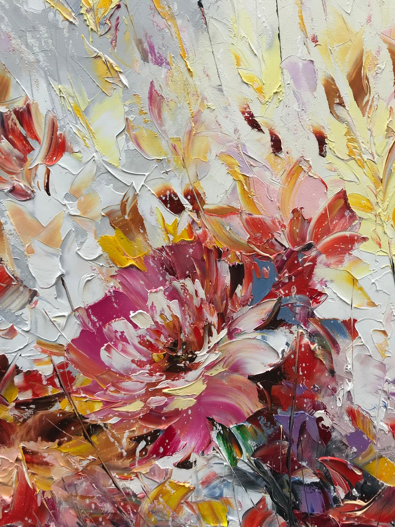 Large Abstract Flowers Oil Painting on Canvas Red Floral Wall - Etsy