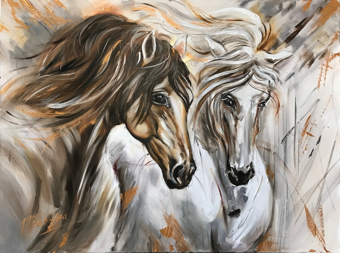 Two Horses Painting Original Horse Art Equestrian Painting Tack Room ...