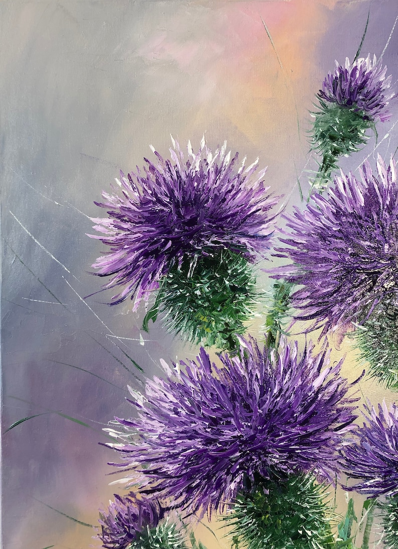 Thistle Oil Painting Original Floral Art Botanical Painting Wildflower ...