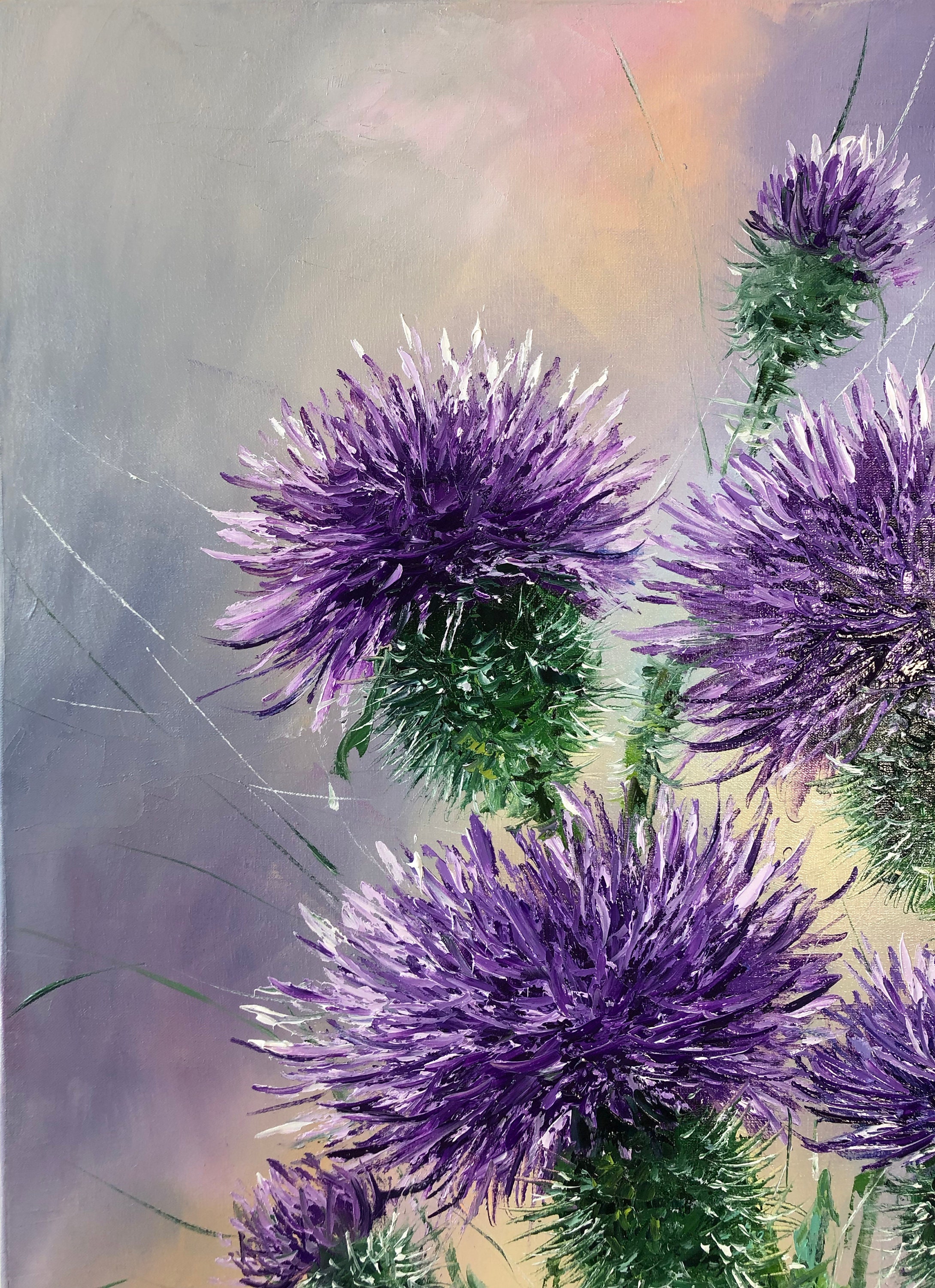 Thistle Oil Painting Original Floral Art Botanical Painting | Etsy