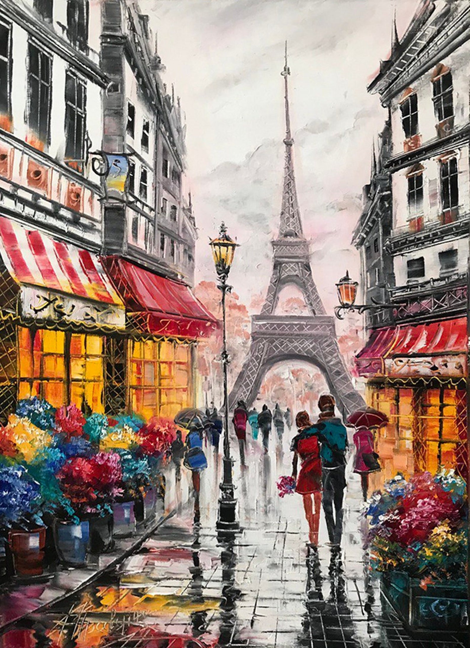 Love in Paris Oil Painting Original Romantic Couple Painting Eiffel ...