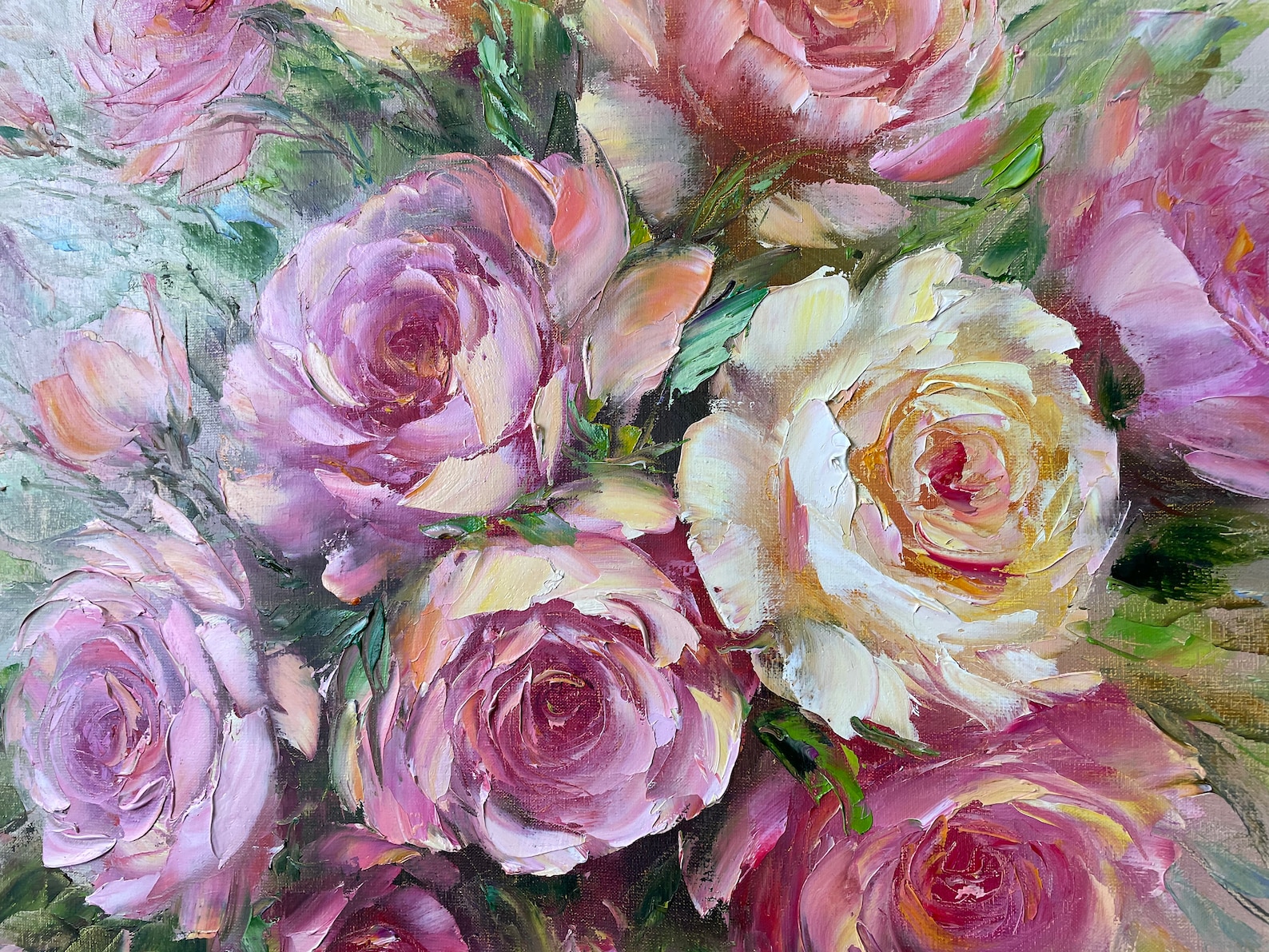 Pink Roses Oil Painting Original Flowers in a Vase Painting Classic ...