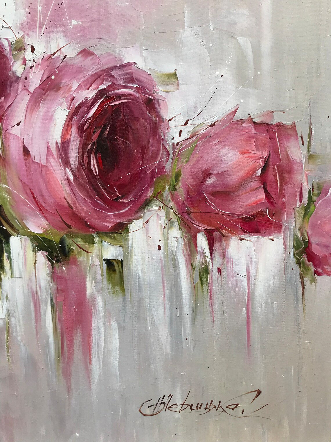 Large Oversized Roses Wall Art Pink Canvas Flowers Oil - Etsy