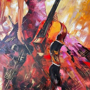 Large Abstract Cello Girl Painting on Canvas Original Cello Art Red ...