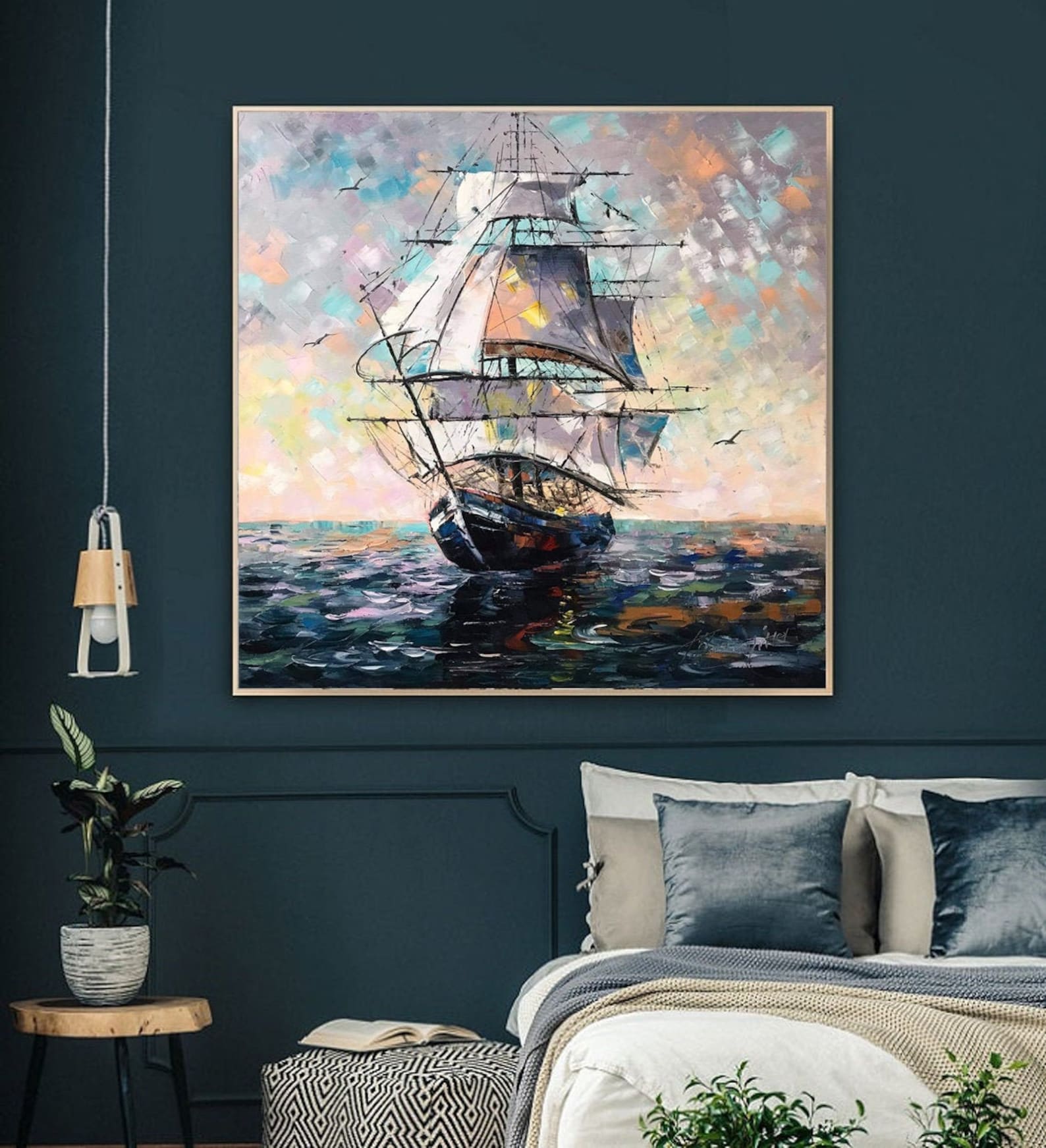 Abstract Ship Oil Painting Original Large Sailing Wall Art - Etsy