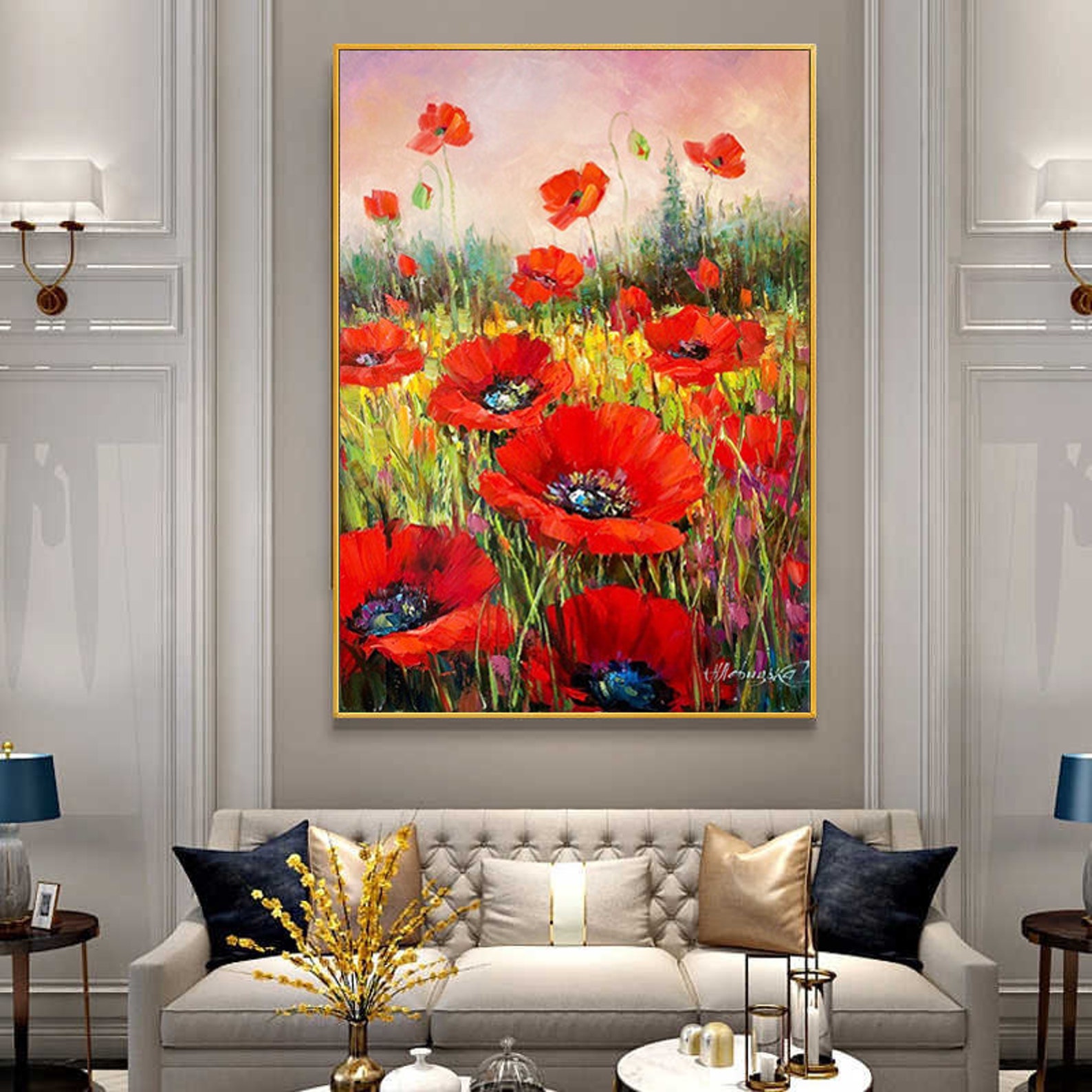 Red Poppies Painting Handpainted Wildflowers Field Wall Art | Etsy
