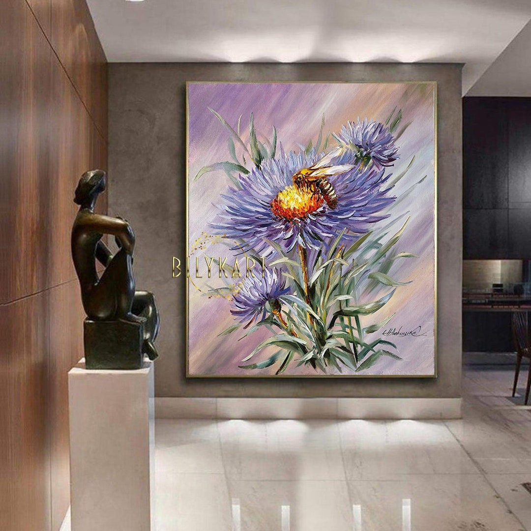 Purple Flower Oil Painting Original Abstract Floral Wall Art Large ...