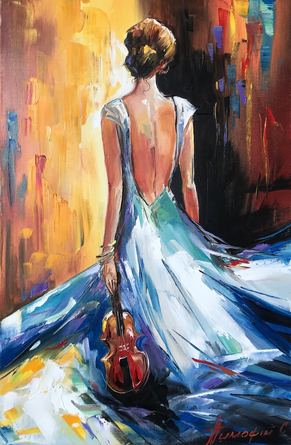 Elegant Woman Back Painting Silhouette Art With Background | Etsy