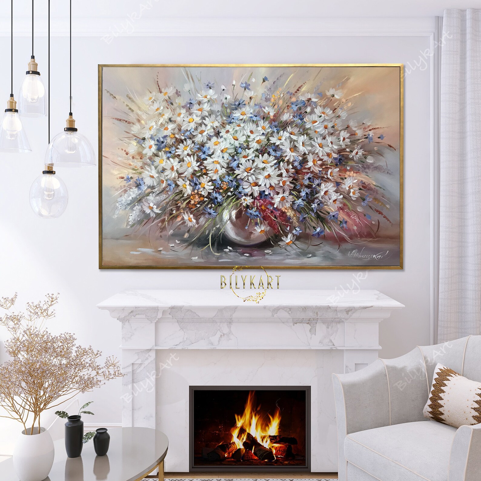 Large Daisy Oil Painting Original Art Wildflower Bouquet - Etsy