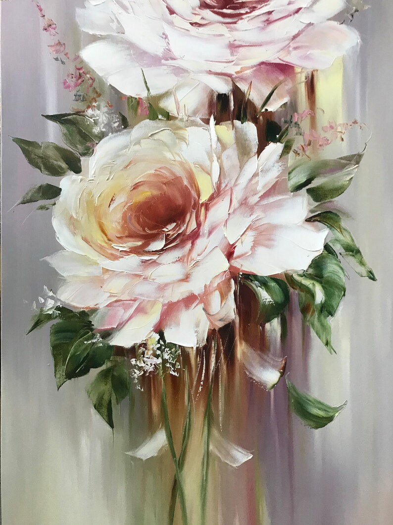 Long Narrow Wall Art Abstract Roses Flowers Oil Painting Tall Wall Art ...
