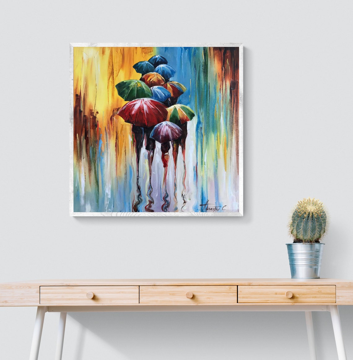 Abstract Umbrella Painting Modern Rainy Day Art Original Umbrellas Art ...