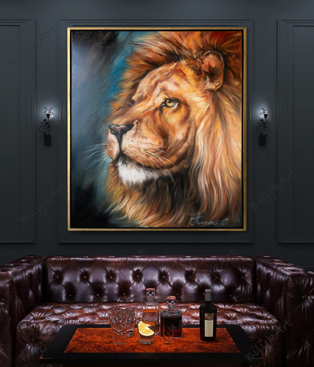 Lion Head Oil Painting on Canvas Abstract Animal Art Blue - Etsy