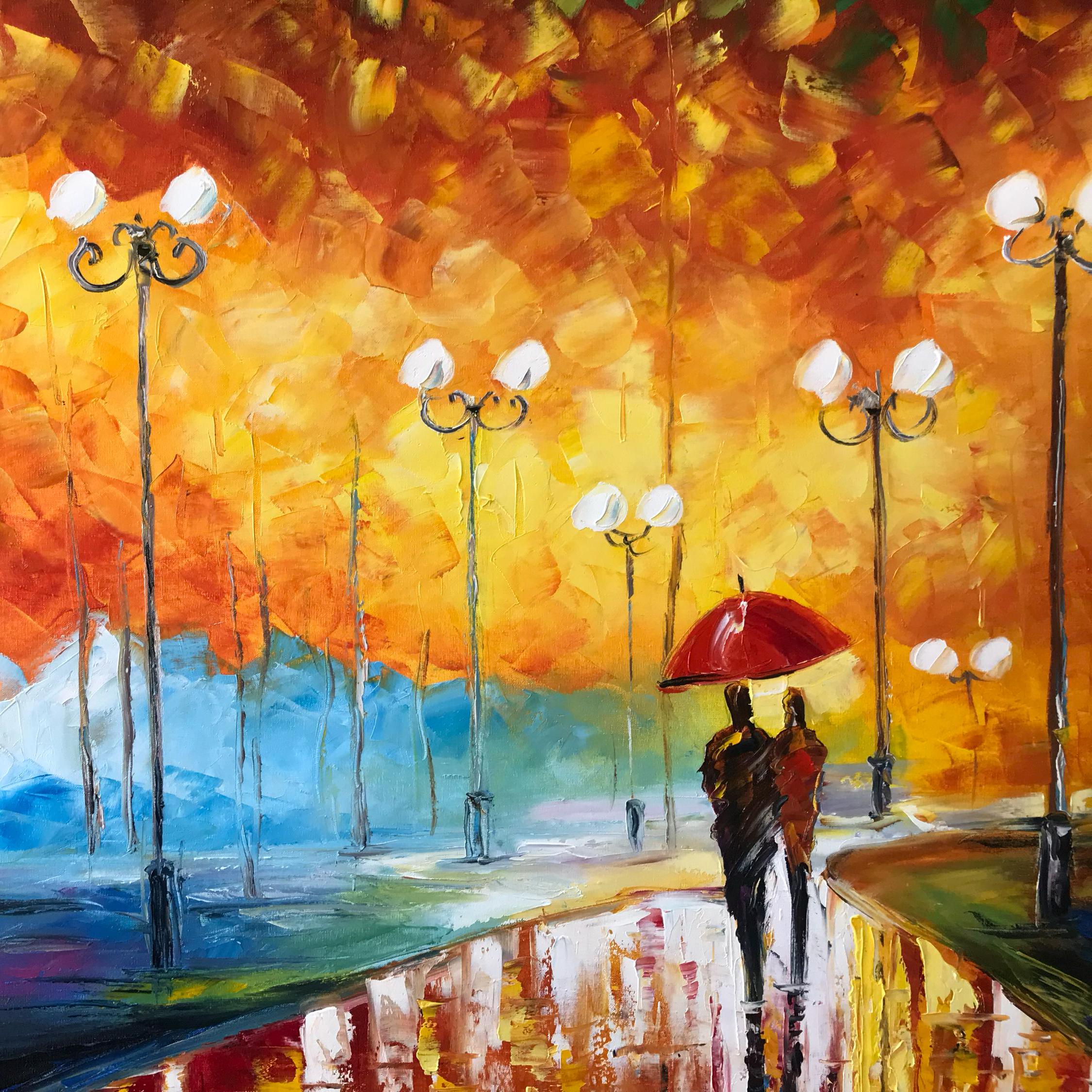 Couple Walking in Park Oil Painting Original Autumn Landscape Painting ...