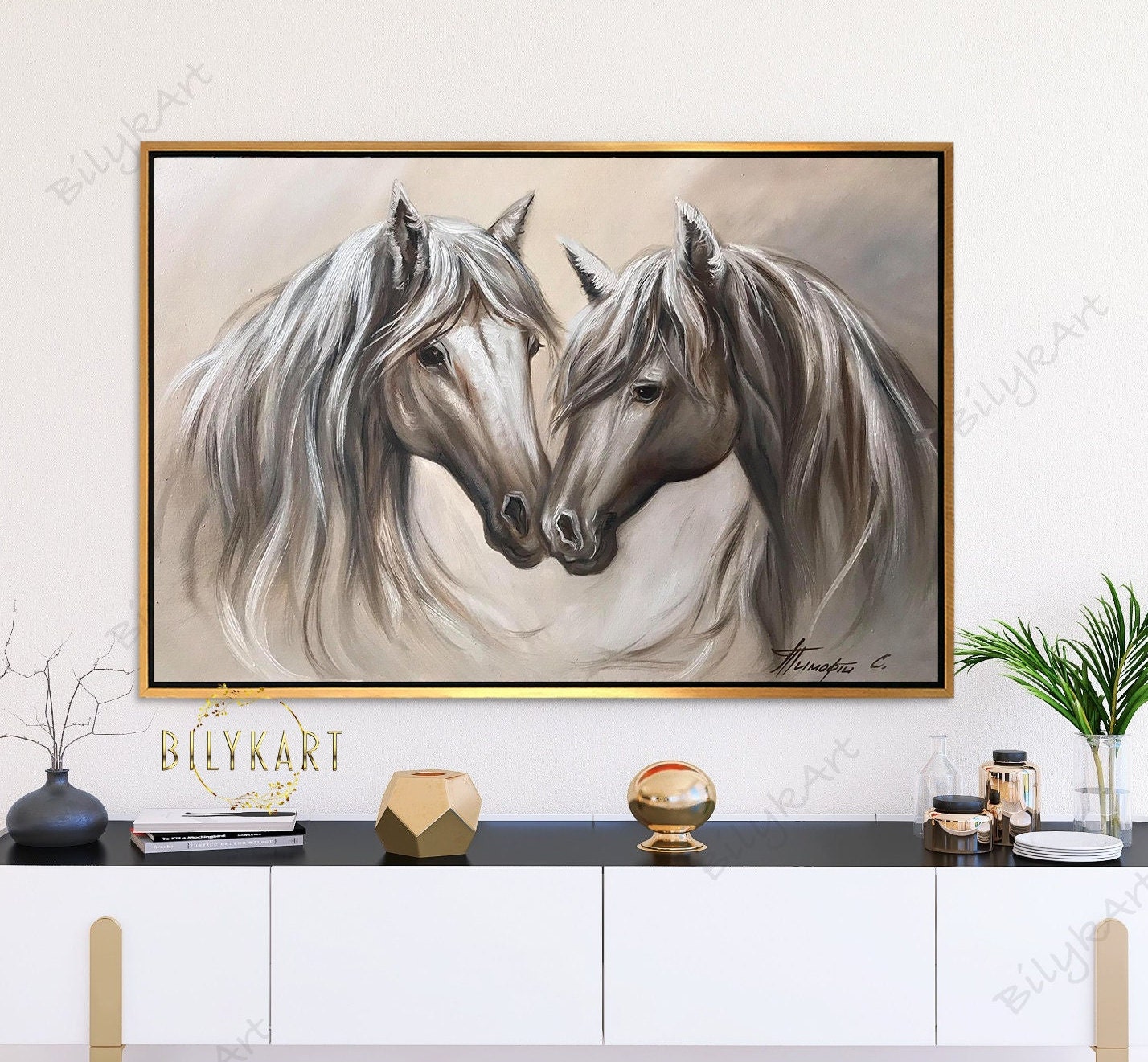 Two Horses Oil Painting on Canvas Abstract Horse Love Painting | Etsy
