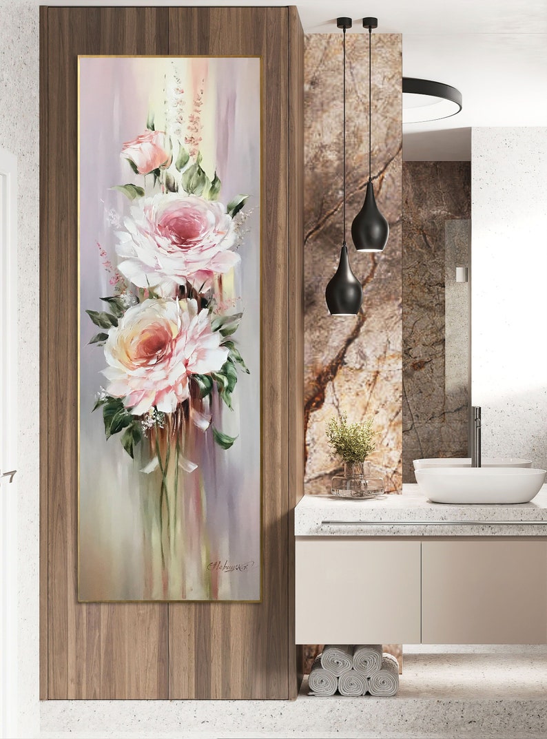 Long Narrow Wall Art Abstract Roses Flowers Oil Painting Tall - Etsy