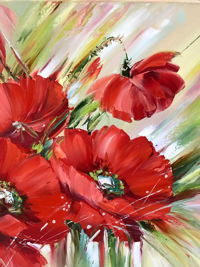 Abstract Poppy Painting on Canvas Aesthetic Painting 30x30 - Etsy