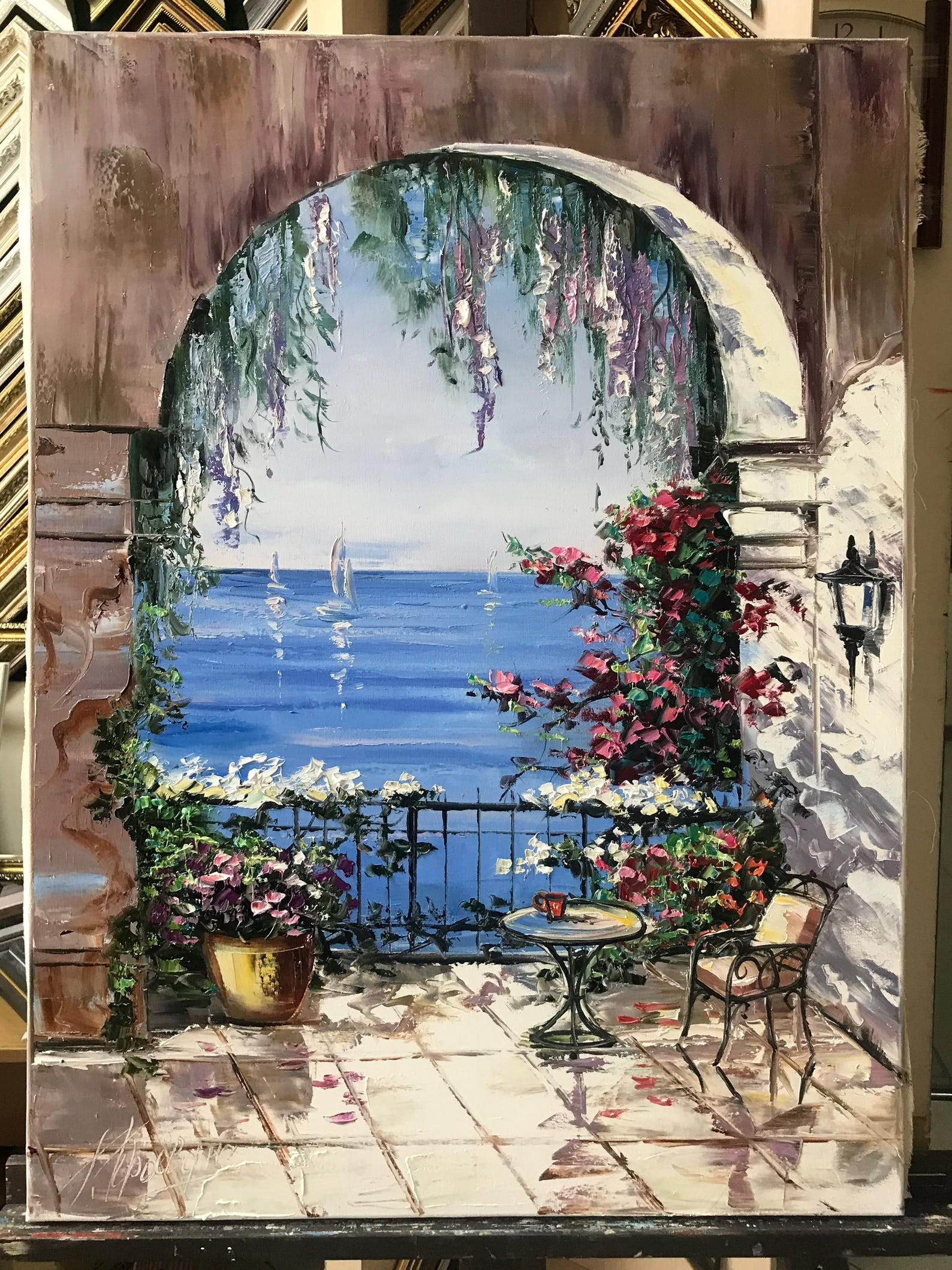 Italian Courtyard Painting Amalfi Coast Painting Positano Wall Art ...