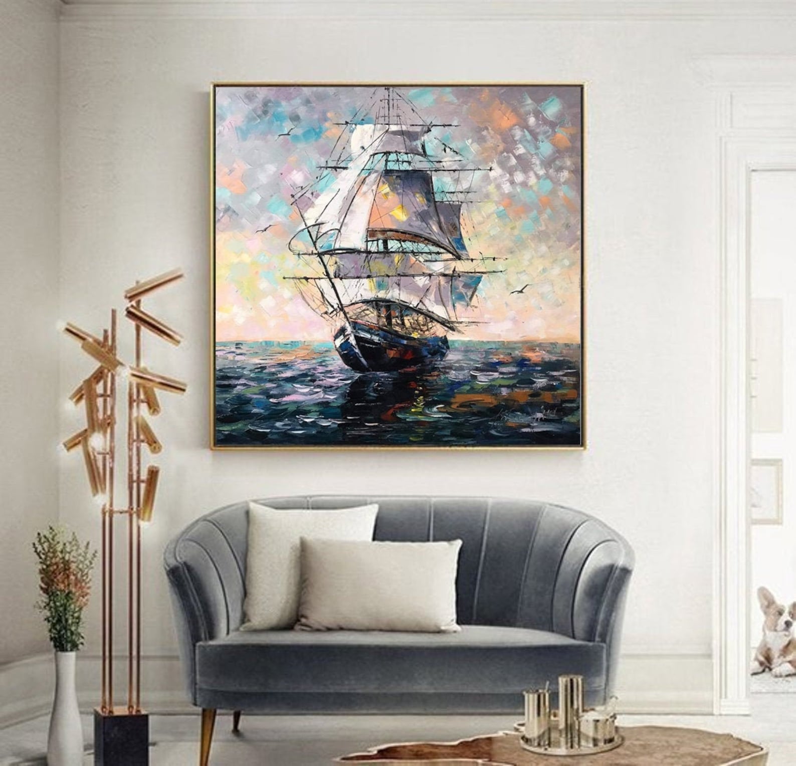 Abstract Ship Oil Painting Original Large Sailing Wall Art - Etsy