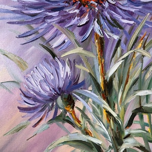 Purple Flower Oil Painting Original Abstract Floral Wall Art Large ...