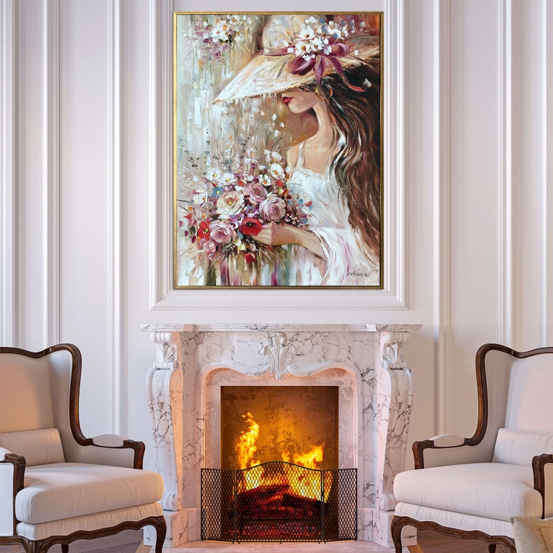Pretty Woman With Flowers Painting Flower Girl Paintings of - Etsy