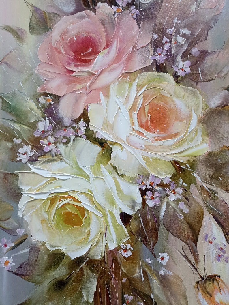 Large Abstract Roses Oil Painting Original Floral Art Work - Etsy