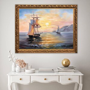Maritime Painting on Canvas Ship at Sea Sunset Oil Painting Original ...