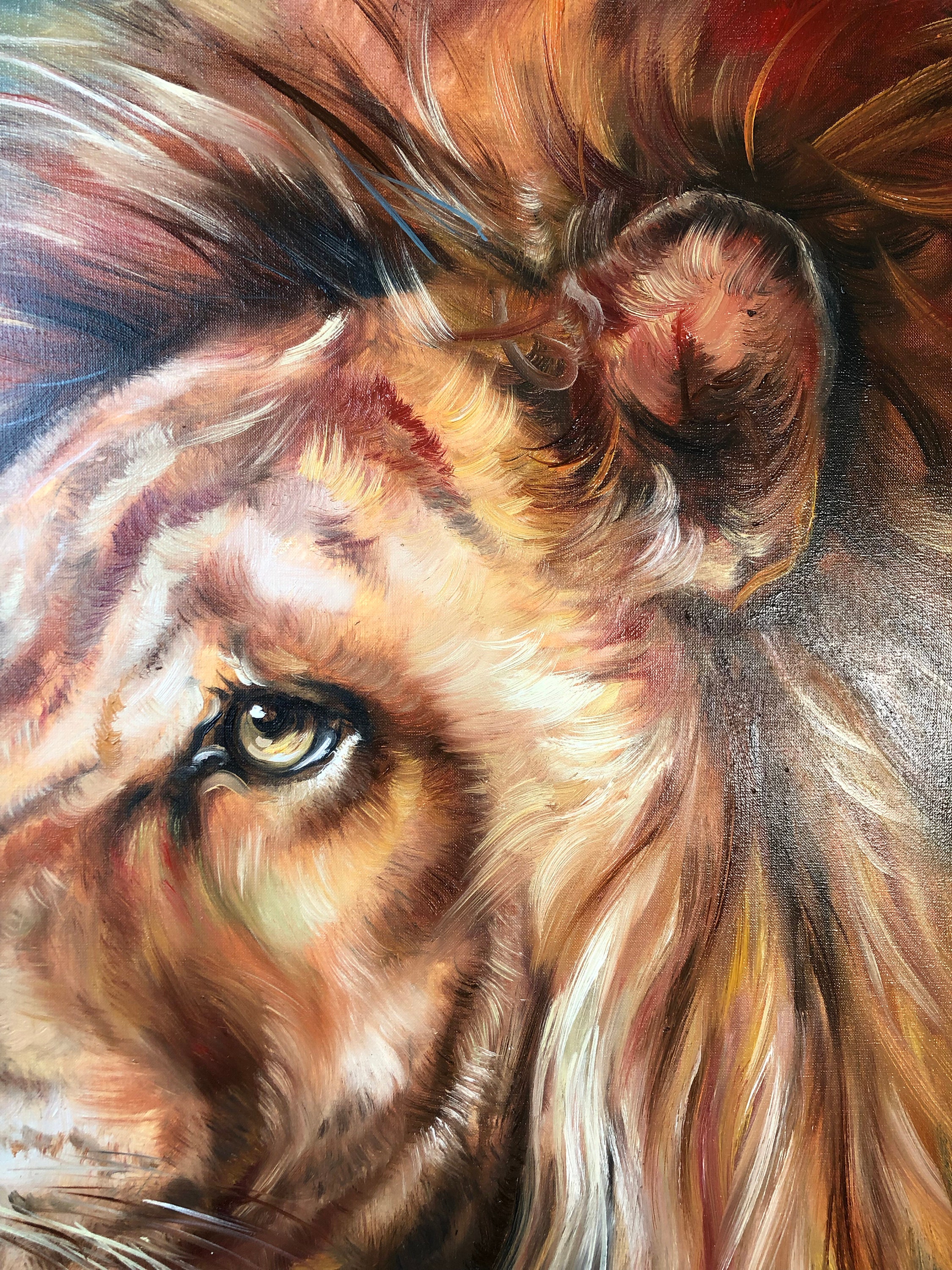 Lion Head Oil Painting on Canvas Abstract Animal Art Blue - Etsy