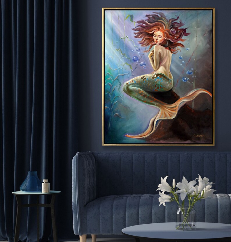One of the Kind Mermaid Oil Painting Original Mermaid Wall Art - Etsy