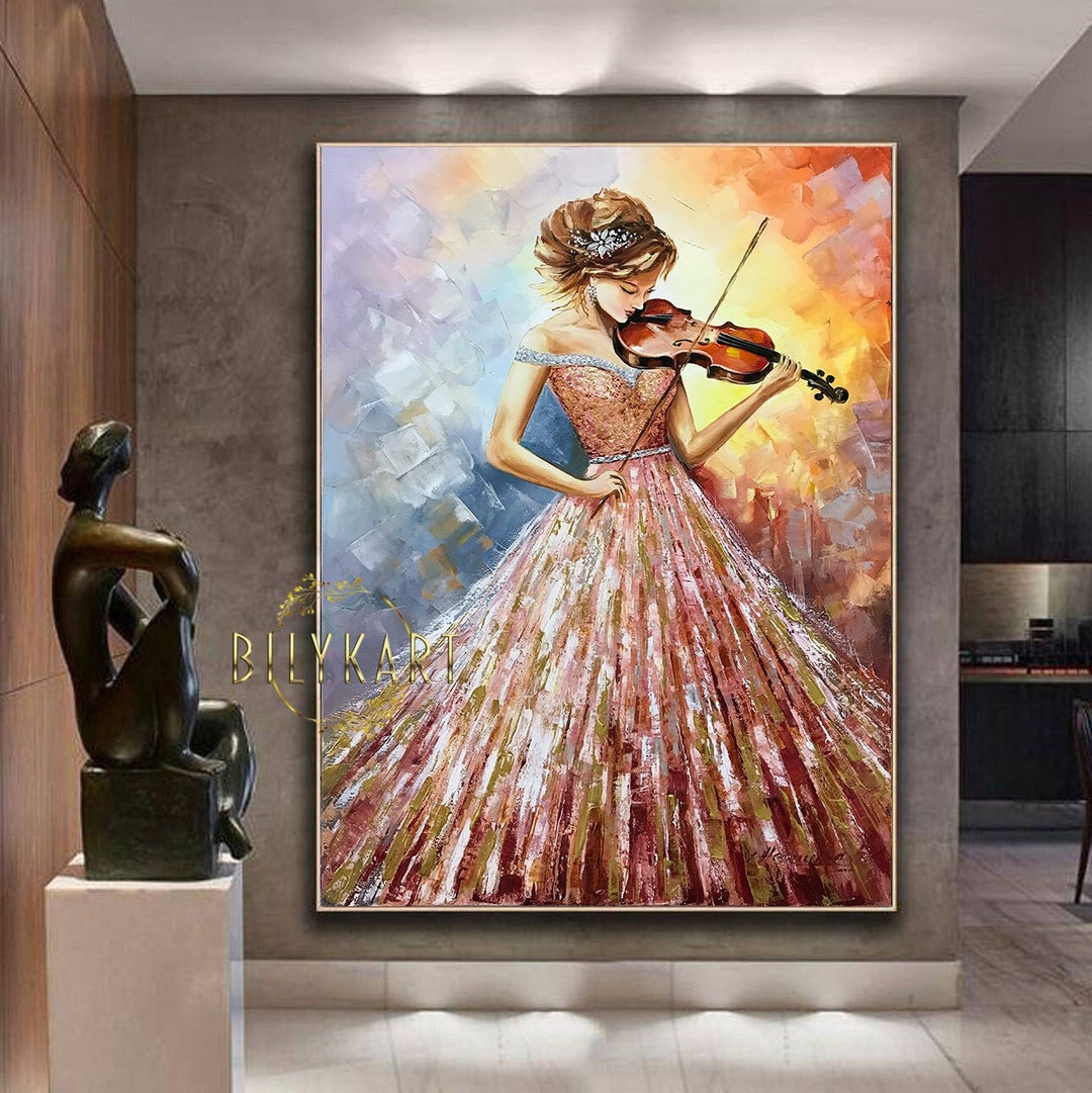 Beautiful Woman Playing Violin Painting on Canvas Violinist Artwork ...