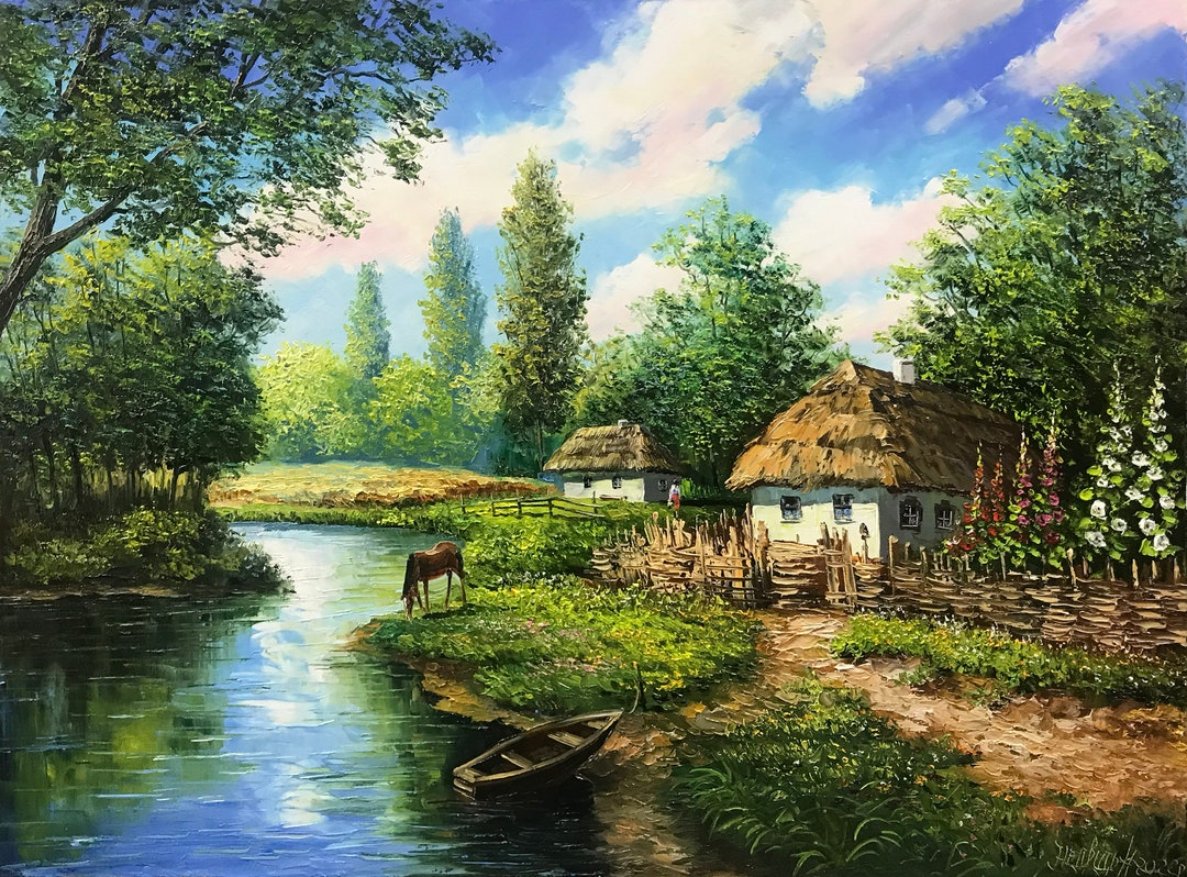 Ukrainian Village Painting Original Ukrainian Landscape Painting on ...