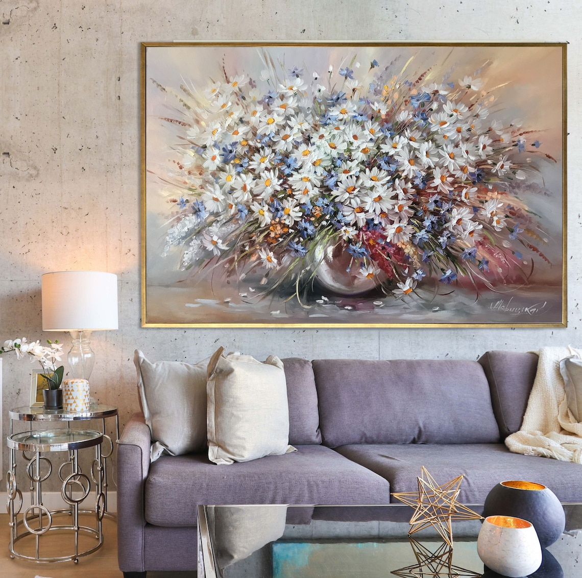 Large Daisy Oil Painting Original Art Wildflower Bouquet - Etsy