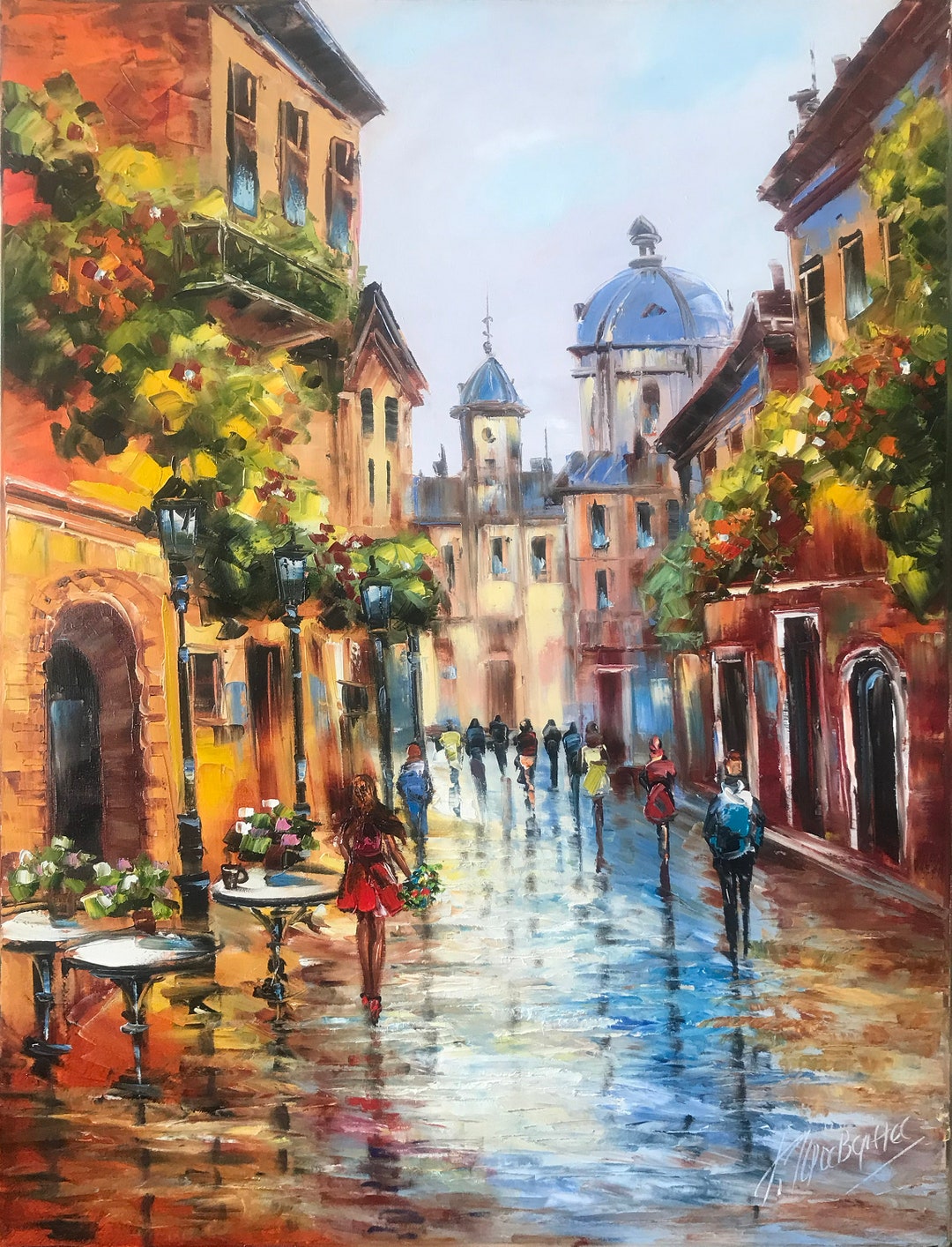 European Street Scene Paintings on Canvas European City Art Old Town ...