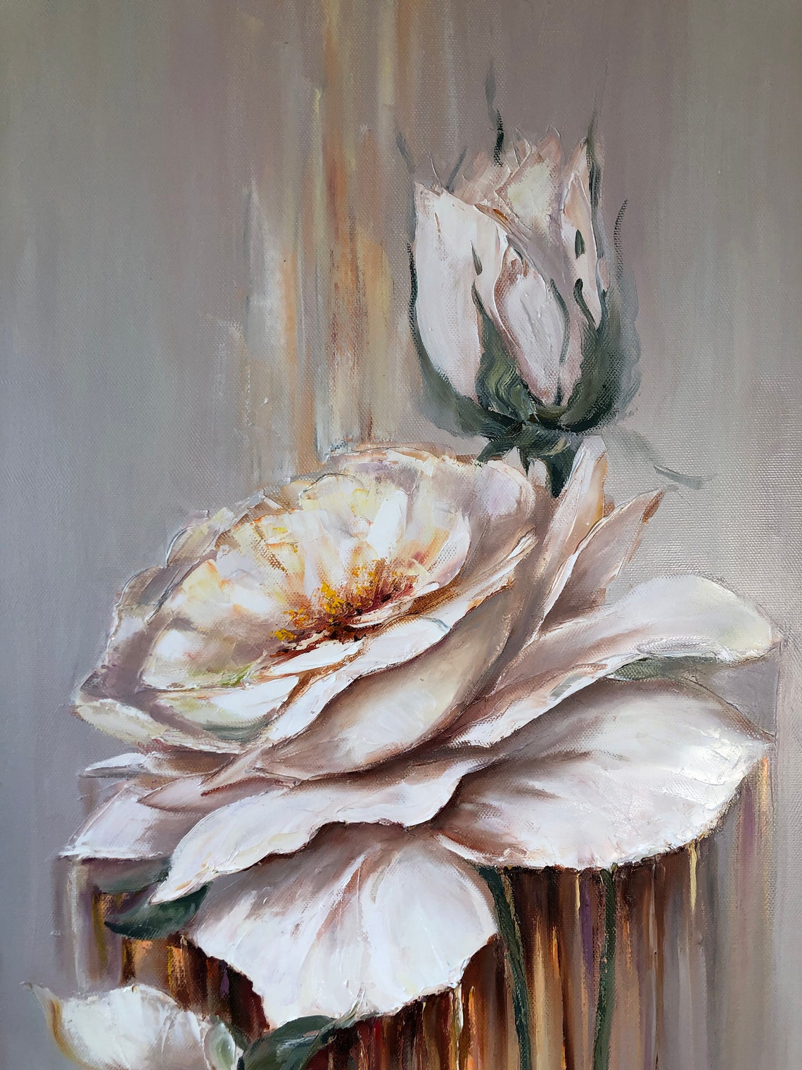 Long Narrow Wall Art Large Roses Flowers Oil Painting Tall | Etsy