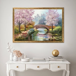 Monet Water Lily Oil Painting Original Cherry Blossom Art - Etsy